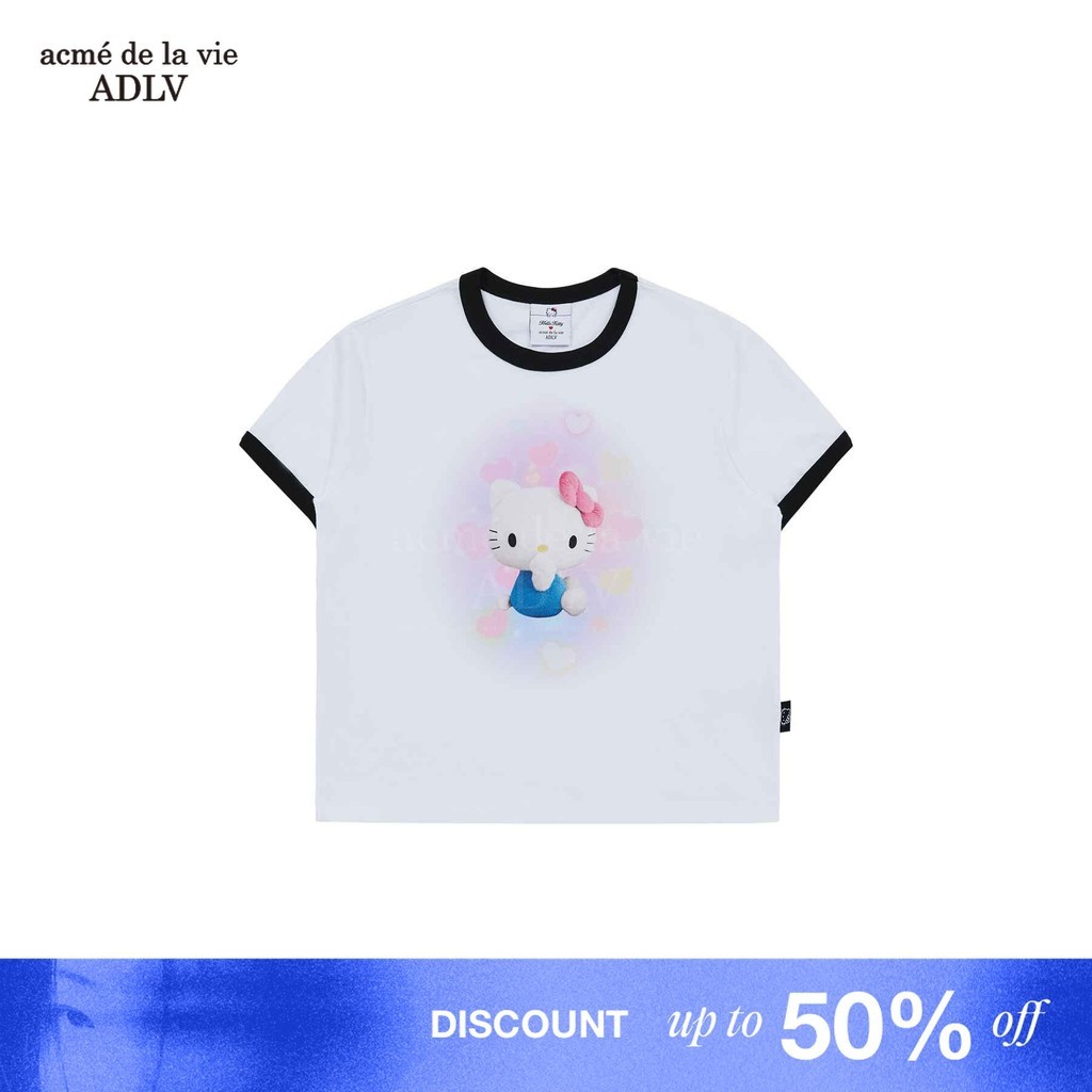 Jual [ADLV X Hello Kitty] 3D Artwork Middle Crop Short Sleeve T-Shirt ...