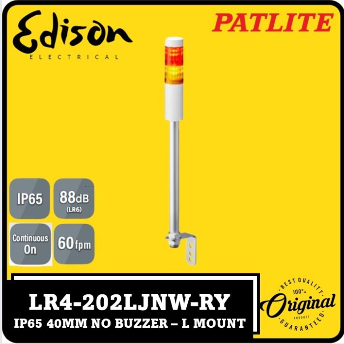 Jual PATLITE LR4-202LJNW-RY IP65 Tower Lamp 40mm L-Pole Mount (No ...