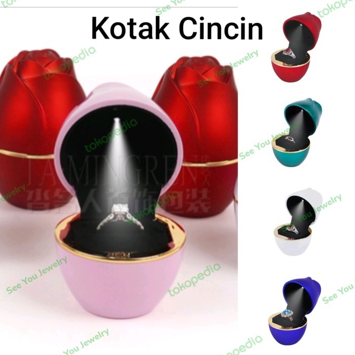 Jual Kotak Cincin / Ring Box Lampu LED model Kuntum Bunga Mawar emas ...