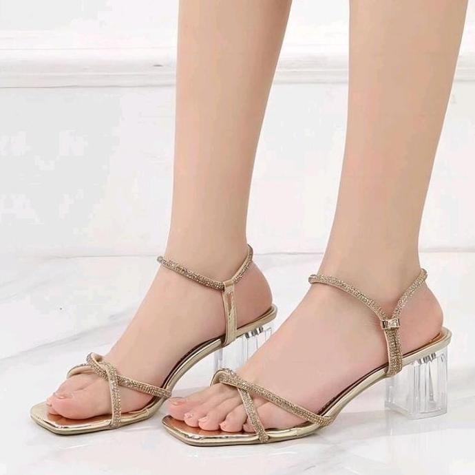 Jual Kaylan Diana heels hak kaca Permata Silang Tali Mudah di atur ...
