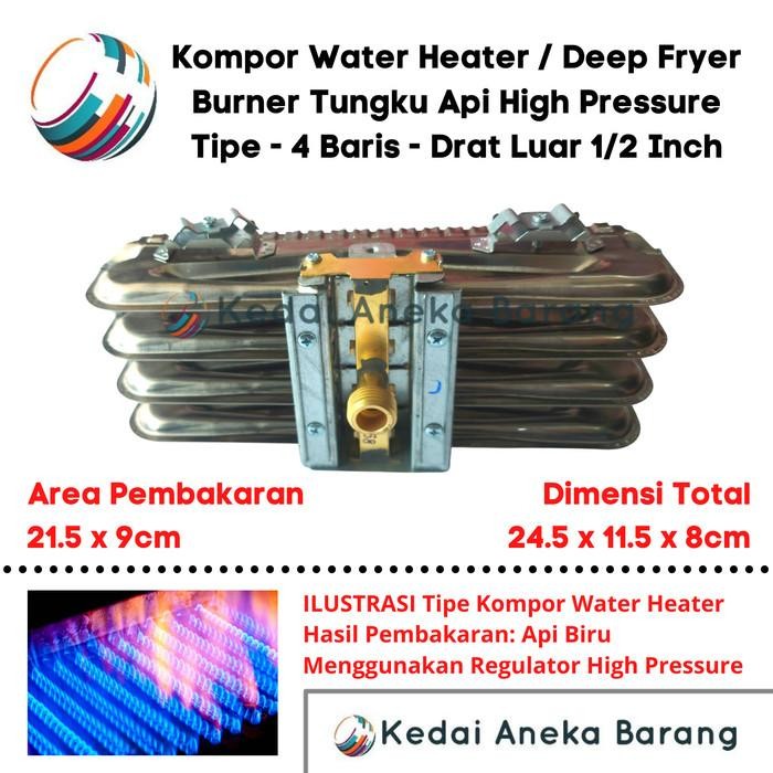 Jual Burner Kompor Stove Water Heater Tungku Api Gas LPG 4 Baris 1/2 ...
