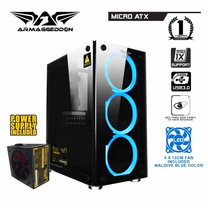 Jual Casing PC Gaming Armaggeddon Nimitz TR1100 Black + PSU 470W + 3 ...
