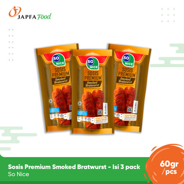 Jual So Nice Sosis Premium Smoked Bratwurst 60gr - Isi 3 pcs | Shopee ...
