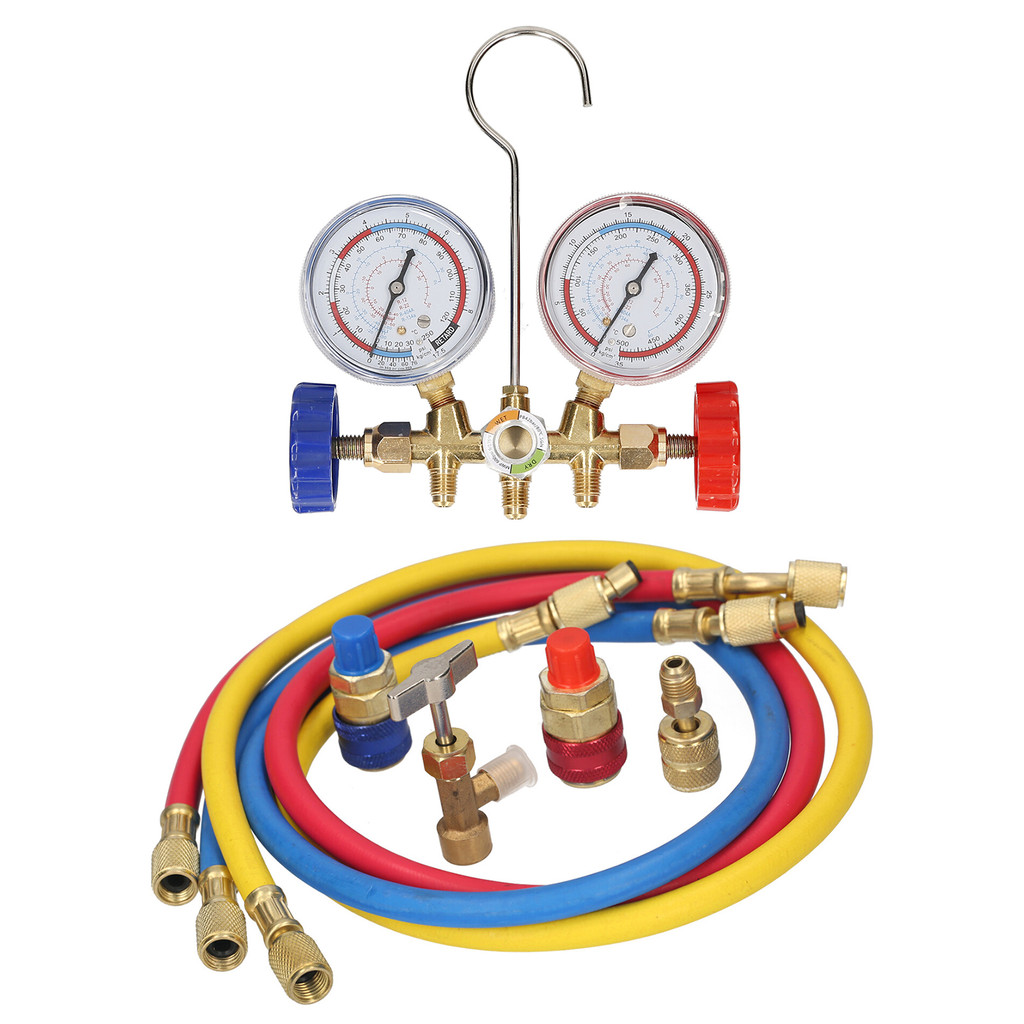 Jual PUJASERRAZ 3 Way AC Manifold Gauge Set with Hoses Couplers & Adapter Refrigerant AC Gauges ...