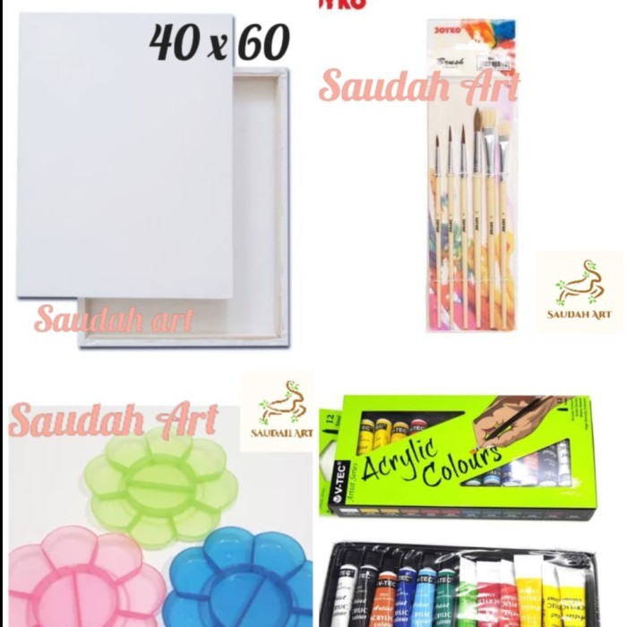 Jual STOK TERBARU!! Paket Kanvas Lukis (kanvas 40x60,kuas,palet,cat ...