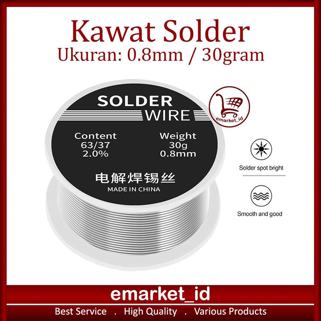 Jual EM Kawat Solder 0.8mm 30g AC88x / Timah Gulung Wire Roll Las Tinol ...
