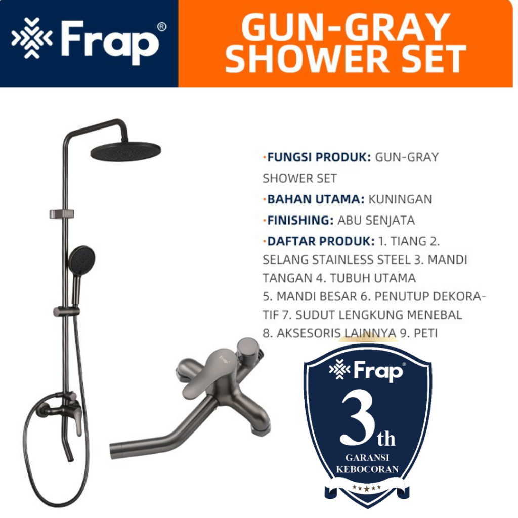 Jual FRAP F24011-9 Paket Lengkap Rain Shower Tiang Mandi Abu Abu Air Panas dan Dingin | Shopee ...