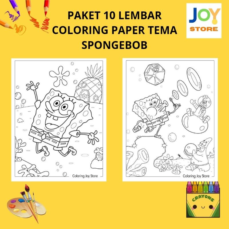 Jual PAKET 10 Lembar Kertas Gambar Mewarnai Tema Spongebob Ukuran A4 ...