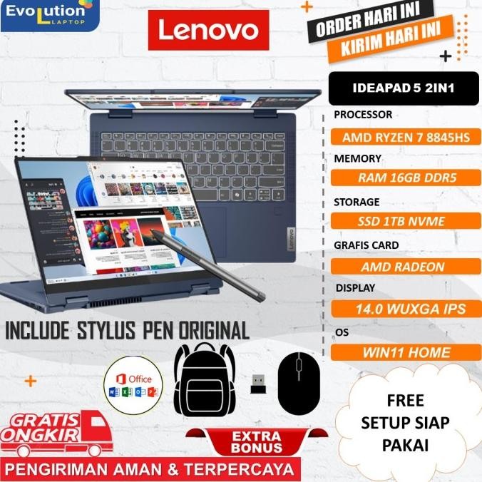 Jual Laptop 2IN1 Lenovo Ideapad 5 AMD Ryzen 7 8845HS Ram 16GB SSD 1TB Touchscreen Windows11 BIMS ...