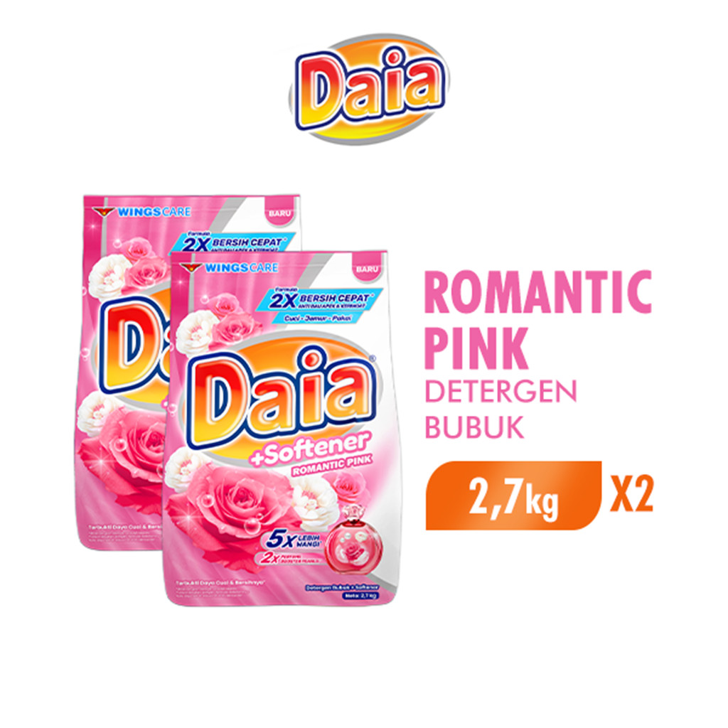 Jual Daia Detergen Bubuk + Softener Romantic Pink 2,7 kg x2 | Shopee Indonesia