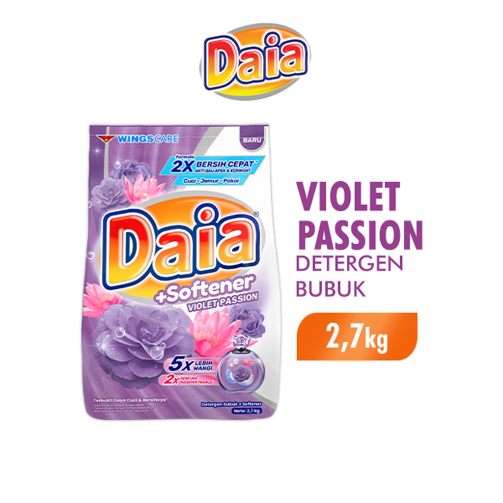 Jual Daia Detergen Bubuk + Softener Violet Passion 2,7 kg | Shopee ...