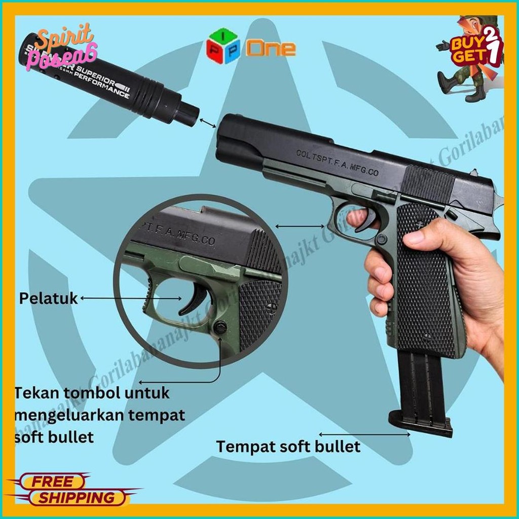 Jual Mainan Anak Handgun Colt Peluru Busa Tembak TembakanSoftgun Diskon ...