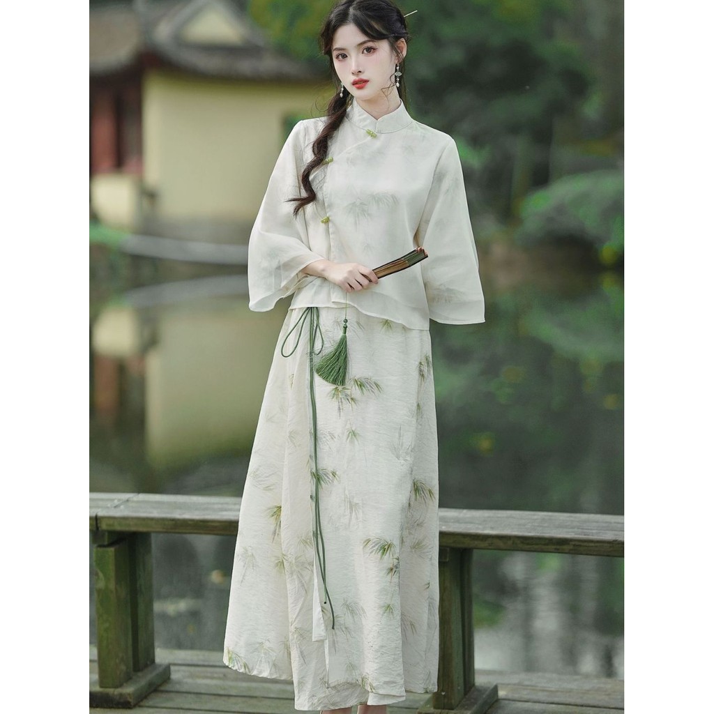 Jual Gaya Baru Gaya Cina Baru Pesona Kuno Setelan Tang Cetak Peri Zen Retro Kerah Berdiri Dua ...