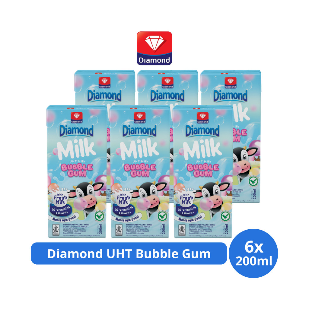Jual Diamond Milk Susu UHT Bubble Gum 200ml x 6 pcs | Shopee Indonesia