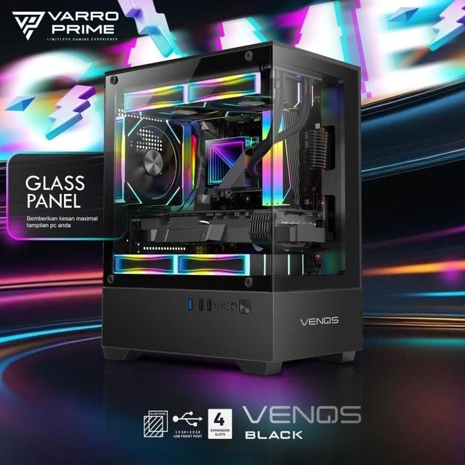 Jual PC CASE GAMING VARRO PRIME VENOS MATX FREE 3FAN RGB 1904T | Shopee ...