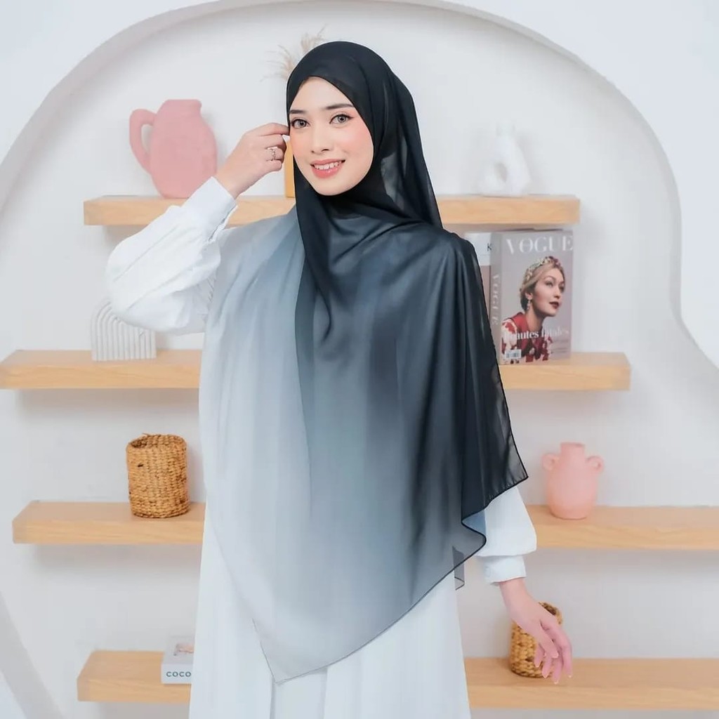 Jual hijab pashmina gradasi warna hitam abu bahan ceruty | Shopee Indonesia