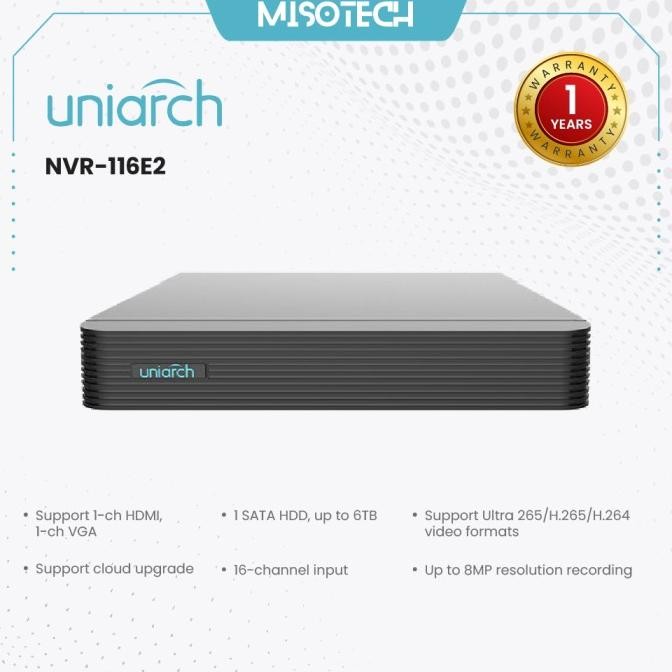 Jual NVR 16 Channel UNV Uniarch NVR-116E2 4K Non-PoE 1 SATA IP Camera ...