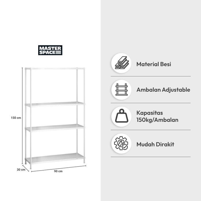 Jual Azko Masterspace 90X30X150 Cm Rak Besi 4 Tingkat Perforated ...