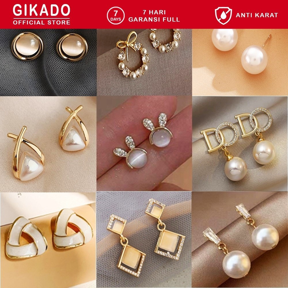 Jual Gikado Anting Wanita Korea Mutiara Berlian Cewek Stud Hoop Earring ...