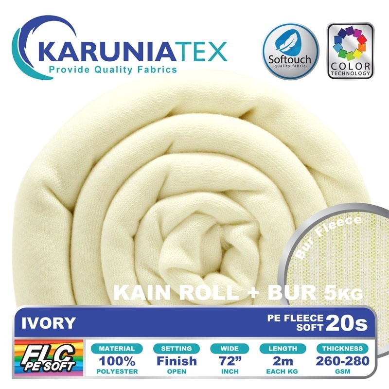 Jual Kain Fleece PE Soft 20s Roll + Bur 5KG | Ivory | Karunia Textile ...