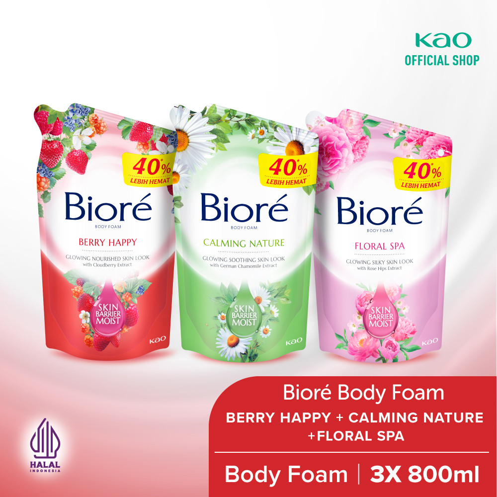 Jual Biore Body Foam Sabun Mandi Berry Happy 800ml + Calming Nature 800ml + Floral Spa 800ml ...