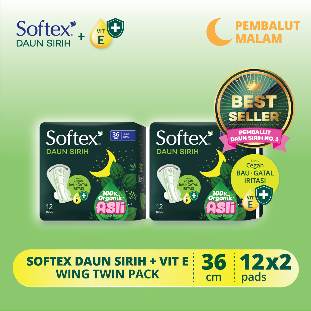 Jual Softex Daun Sirih + Vitamin E 36cm 12s x 2 Pack - Pembalut Daun ...
