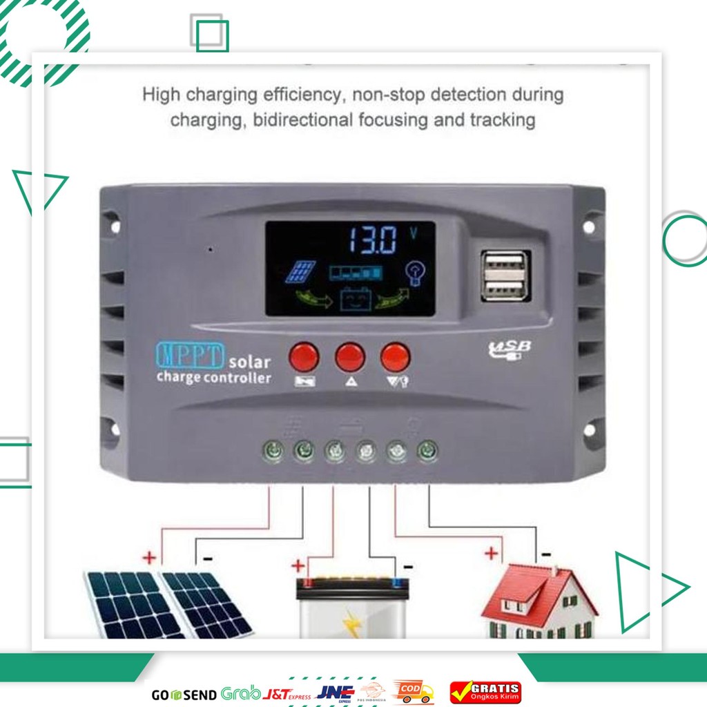 Jual Solar Charger Controller Mppt 10A/20A/30A Auto Identify 12V/24V ...