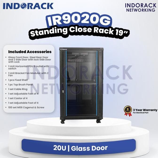Jual Indorack Close Rack 20U Glass Door Rack Server 19" Depth 900Mm ...