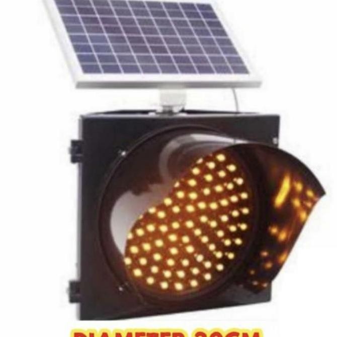 Jual led traffic light 30cm solar cell yellow warning light solar 30 cm ...