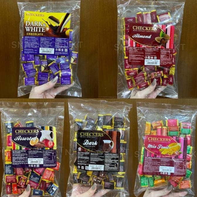Jual checkers mini chunky dark milk chocolate almond assorted mix fruit ...