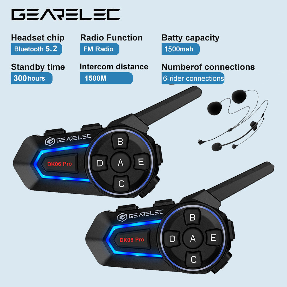 Jual GEARELEC DK06 PRO Motorcycle Bluetooth Headset 2 Riders 1500M ...