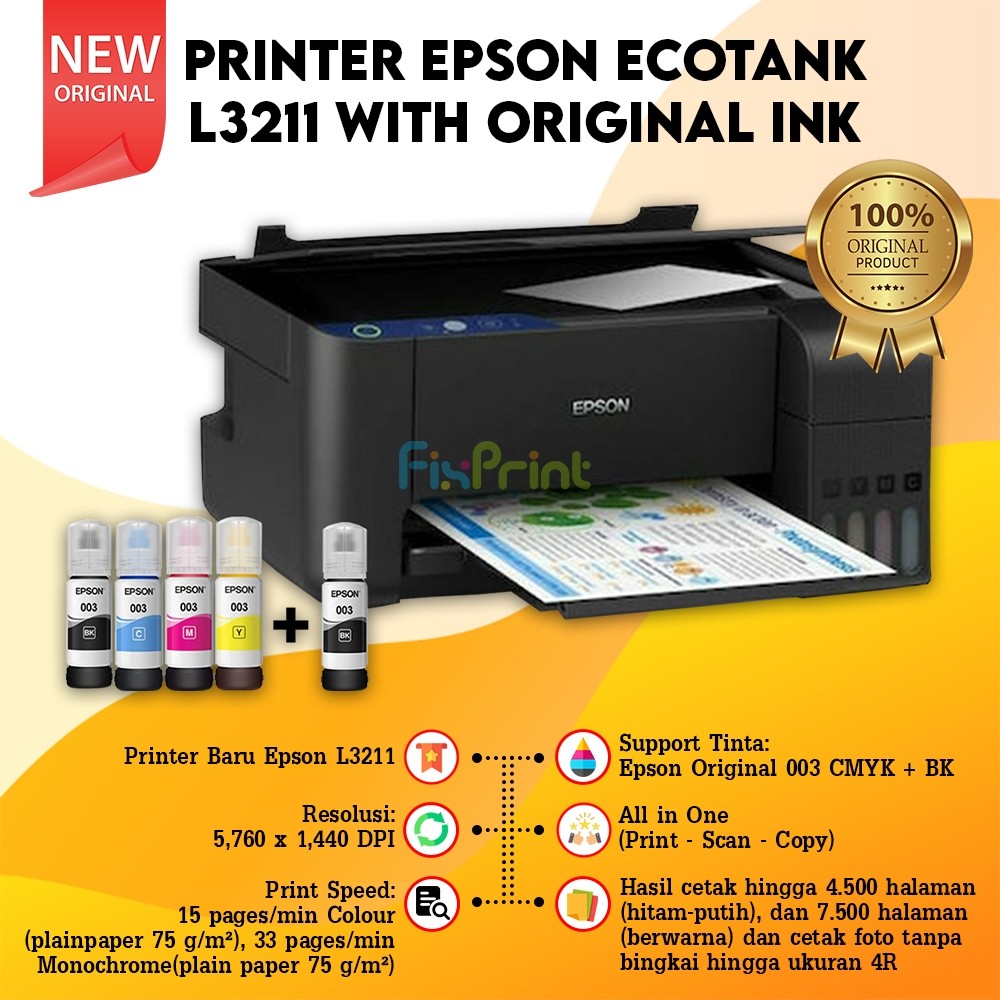 Jual Printer Epson L3210 L3216 L3211 pengganti L3110 garansi resmi Pengganti L3110 Print Scan ...