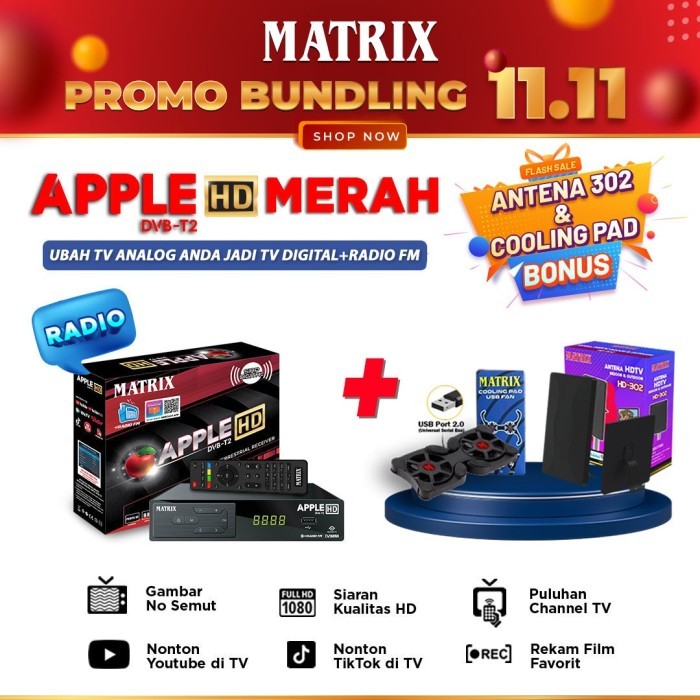 Jual STB MATRIX APPLE MERAH HD WITH FM RADIO(FREE COOLING PAD + ANTENA ...