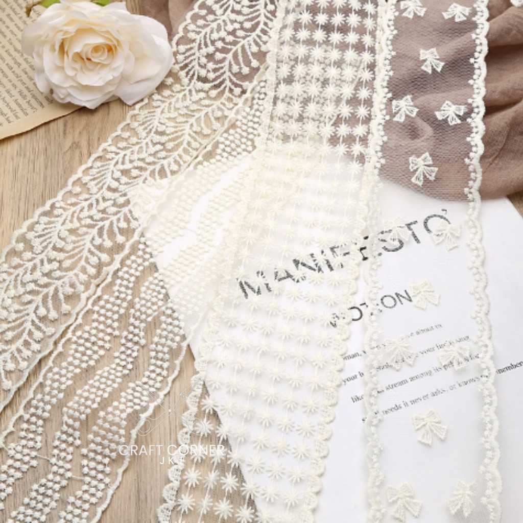 Jual [YARD] Pita Renda Kain / Lace Ribbon Premium Meteran Off white ...