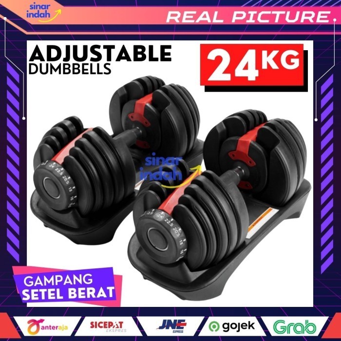 Jual DUMBELL ADJUSTABLE DAMBEL BARBEL DUMBBELL GYM FITNESS 24KG BOWFLEX ...