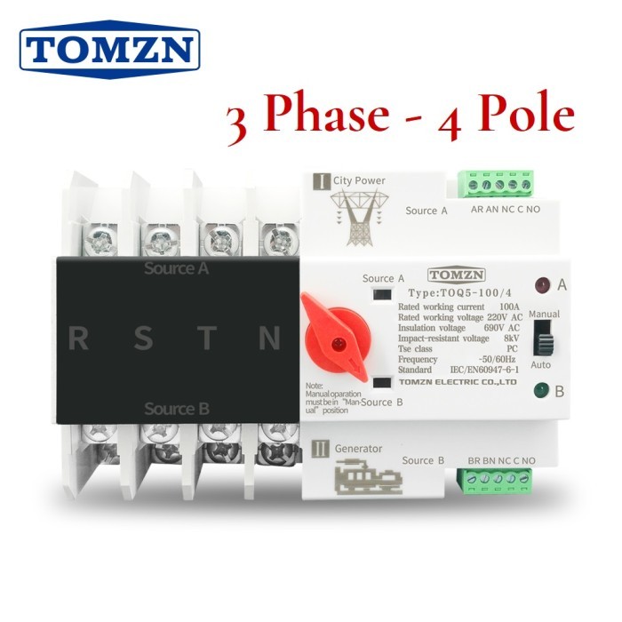 Jual Ats 3P Phase 100A Automatic Transfer Switch 4P Pole Tomzn 3Phase ...