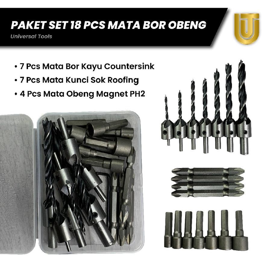 Jual Paket Set 18 pcs : 7 Mata Bor Countersink+7 Mata Kunci Baut ...