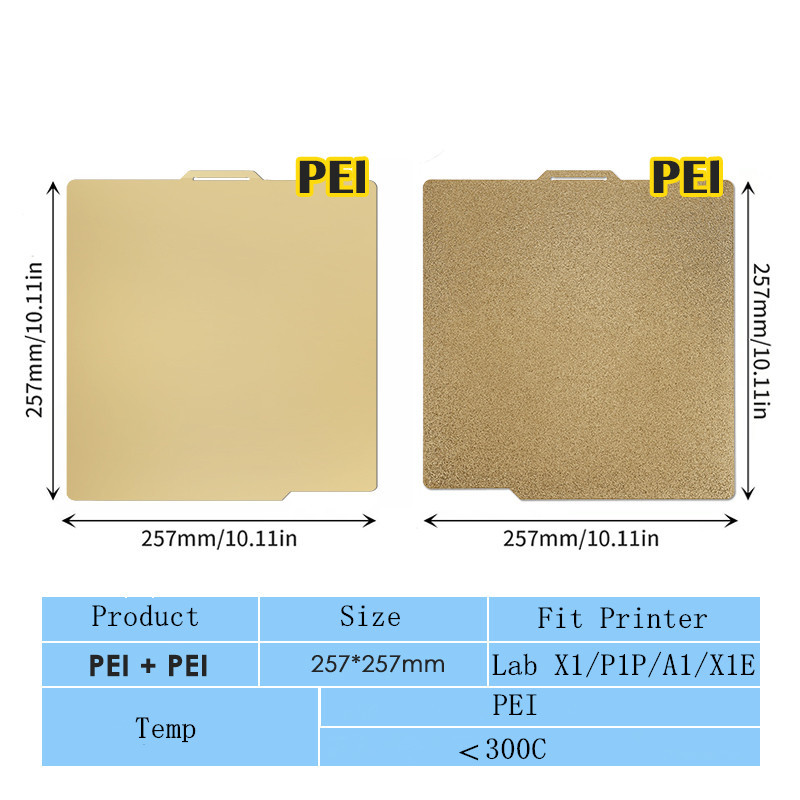 Jual HRN Double Sided Textured PEI Sheet+Smooth PEI Build Plate for Bambu Lab X1/X1C/P1P/P1S/A1 ...