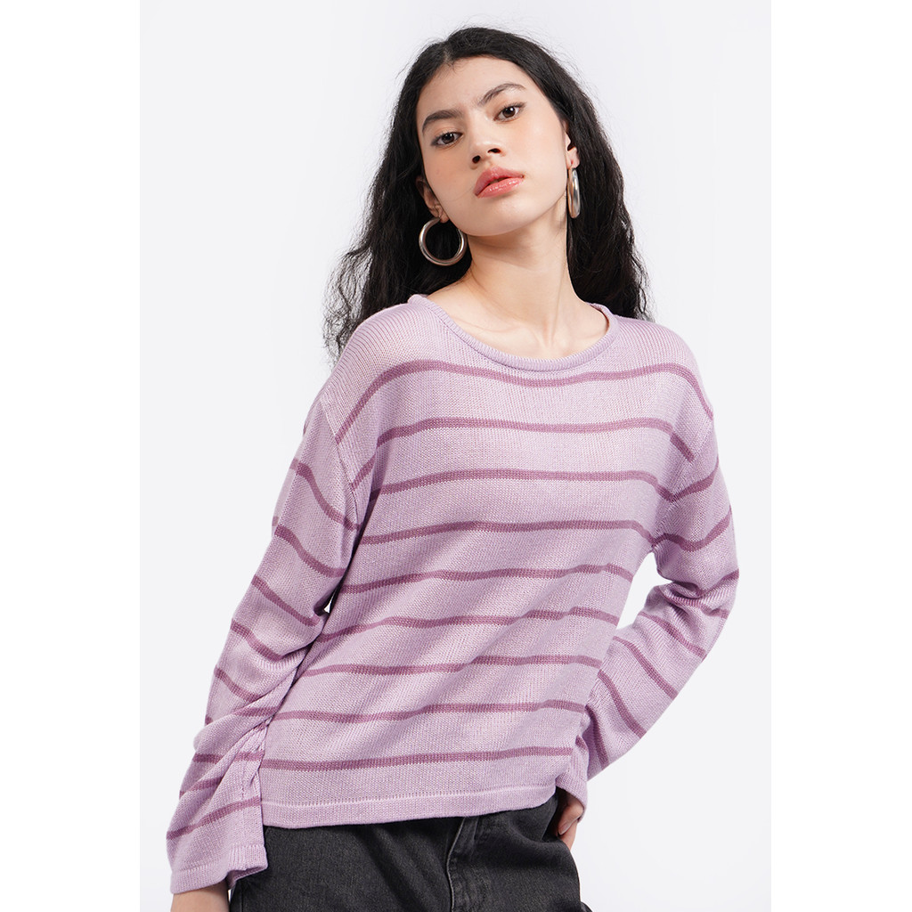 Jual COLORBOX Long Sleeve Stripe Knit Jumper Lilac | Shopee Indonesia