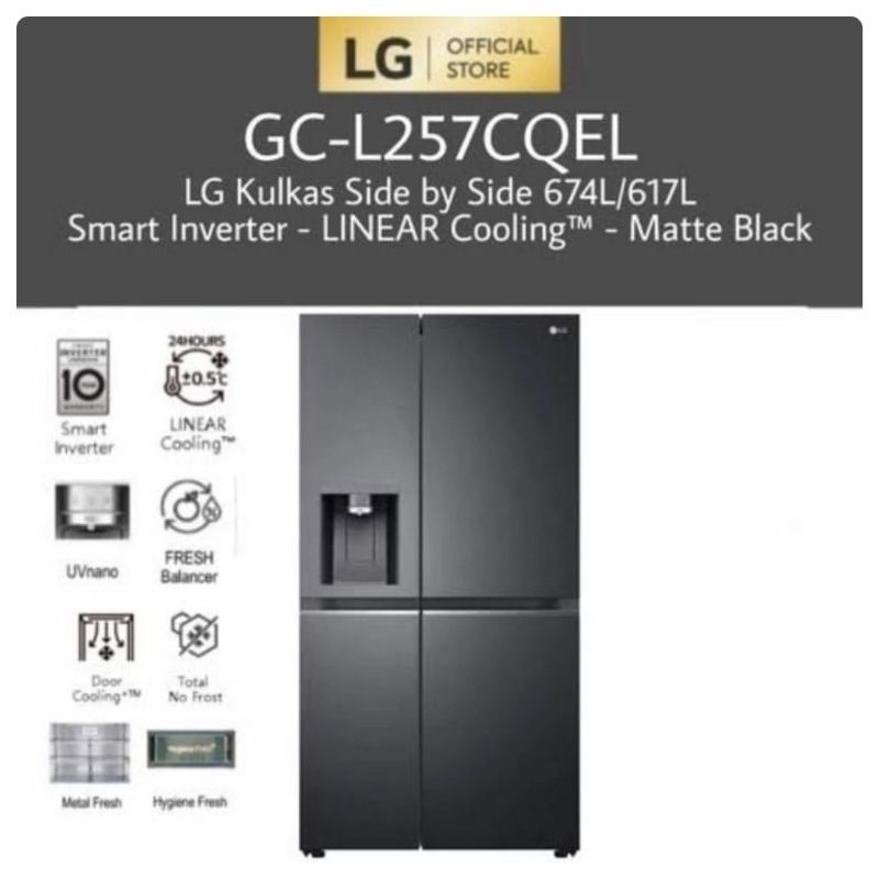 Jual Kulkas LG Side By Side GCL257CQEL Smart Inverter With Dispenser | Shopee Indonesia