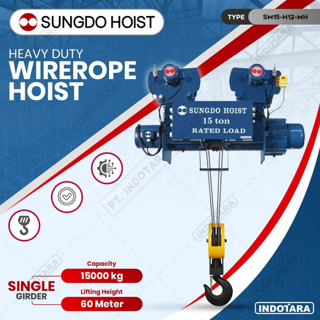 Jual Sungdo Heavy Duty Wirerope Hoist SM15-H60-MH SD 15 Ton - Monorail ...