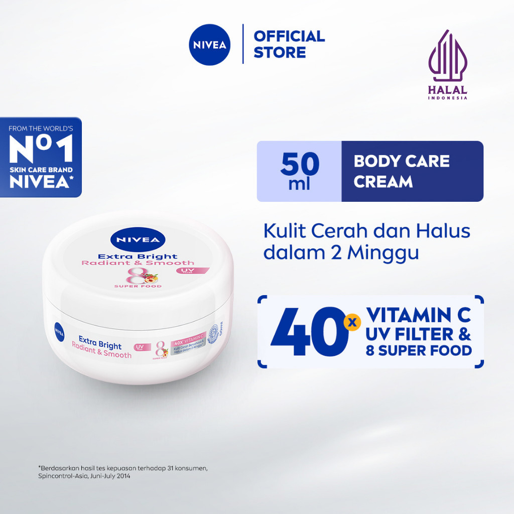 Jual NIVEA Body Cream Extra Bright Radiant & Smooth UV Filter 50ml ...