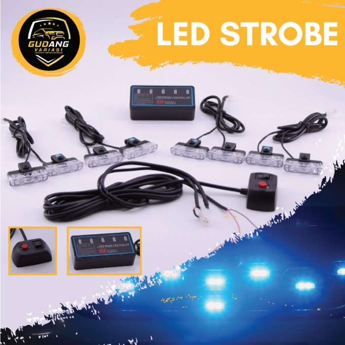 Jual Lampu Led Strobo Grill Slim Mobil 8 Titik 12V Ion Blue | Shopee ...