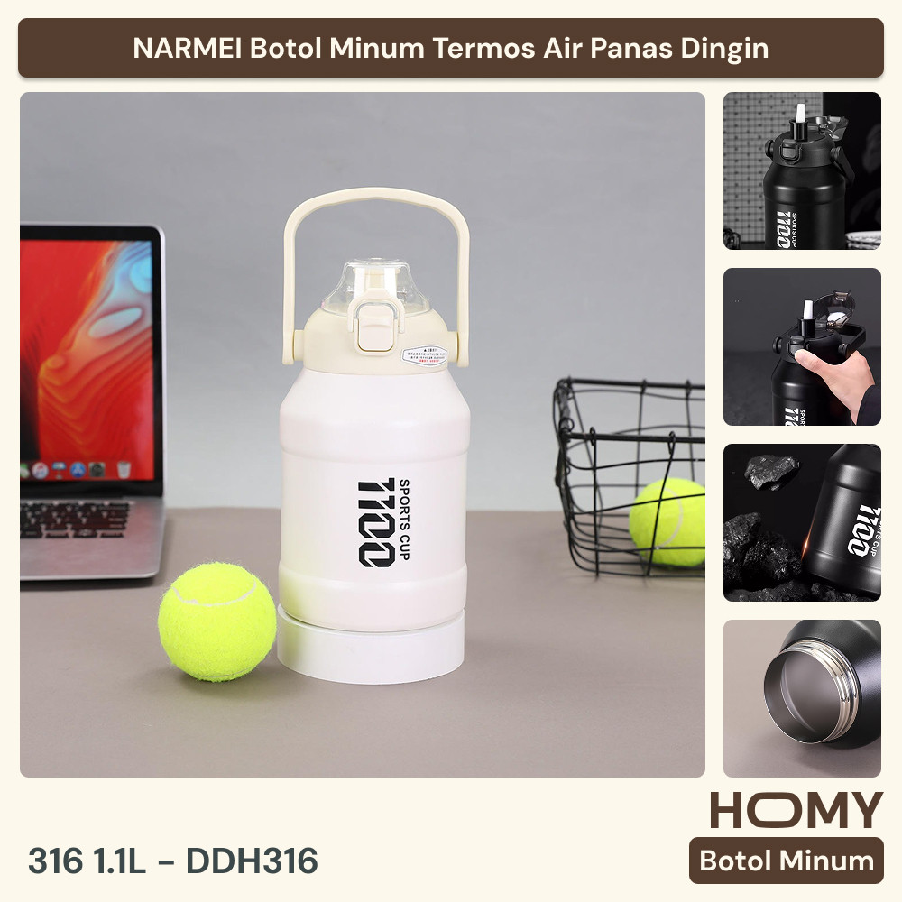 Jual NARMEI Botol Minum Termos Air Panas Dingin Stainless Steel 316 1.1L - DDH316 | Shopee Indonesia