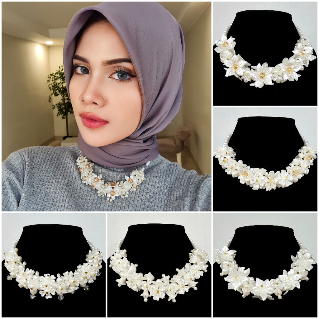 Jual Kalung Hijab Manik Manik Bunga Mutiara Aksesoris Wanita - KH020 ...