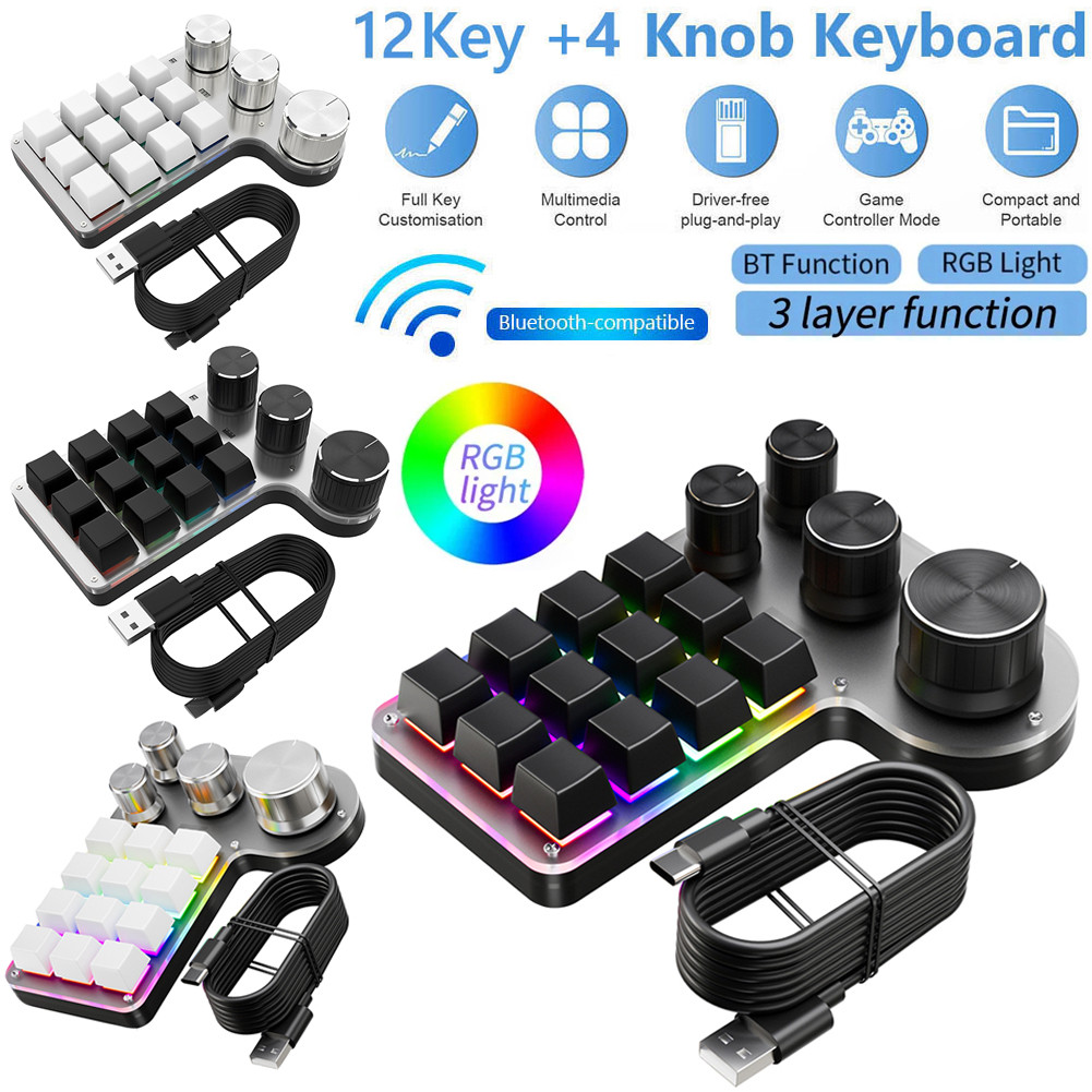Jual NEPTTUNUS Programming Macro Custom Keyboard 12 Keys 4/3Knobs 2.4G/Bluetooth/Wireless RGB ...
