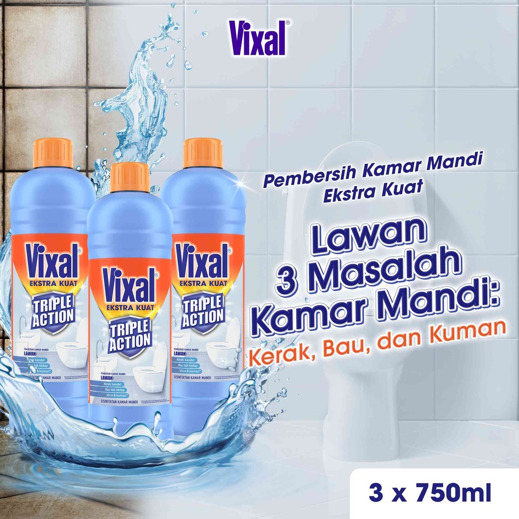 Jual Vixal Pembersih Porselen & Kamar Mandi HCl Anti Kerak Bandel Ekstra Kuat 750 mL x3 | Shopee ...