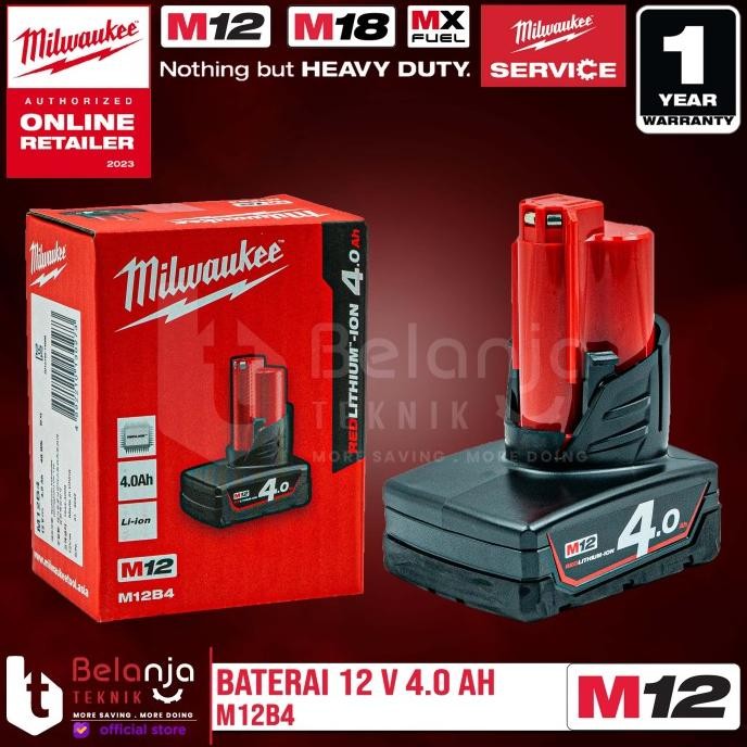 Jual CO Milwaukee Battery M12 B4 Baterai 12 Volt 4 AH 12V M12B4 ...