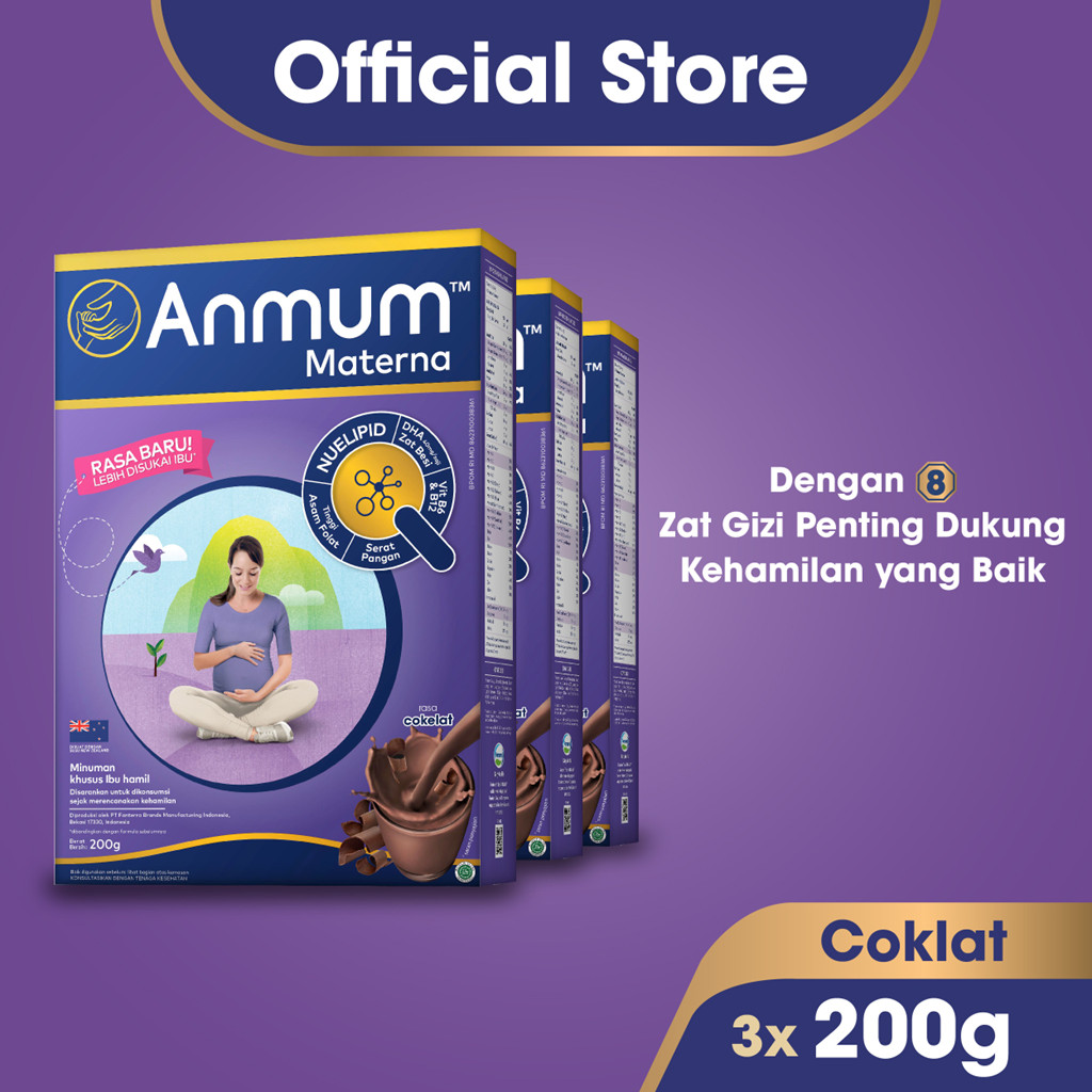 Jual Anmum Materna Susu Nutrisi Ibu Hamil Cokelat 3 x 200g | Shopee ...