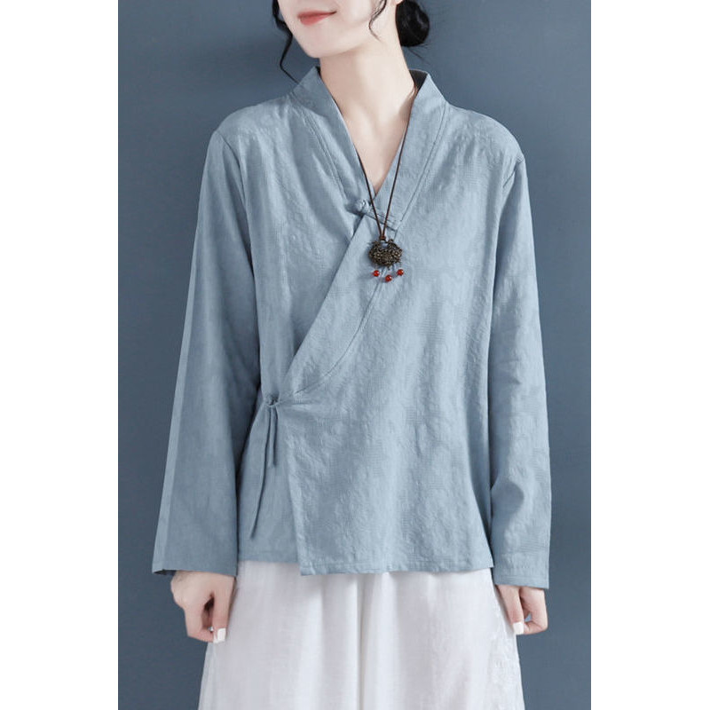 Jual Chinese Style Cotton Linen Improved Hanfu Slant Collar Button ...